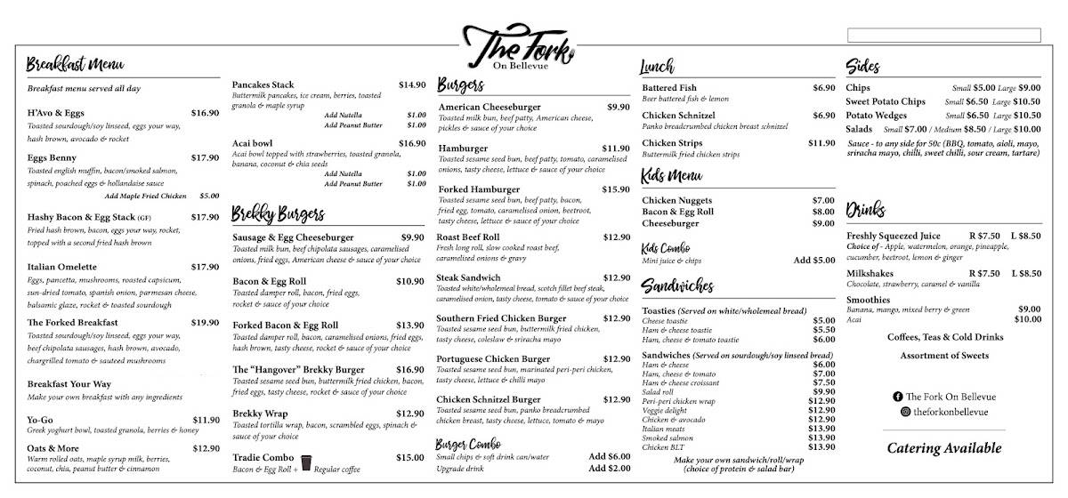 Menu at The Fork on Bellevue cafe, Carlton