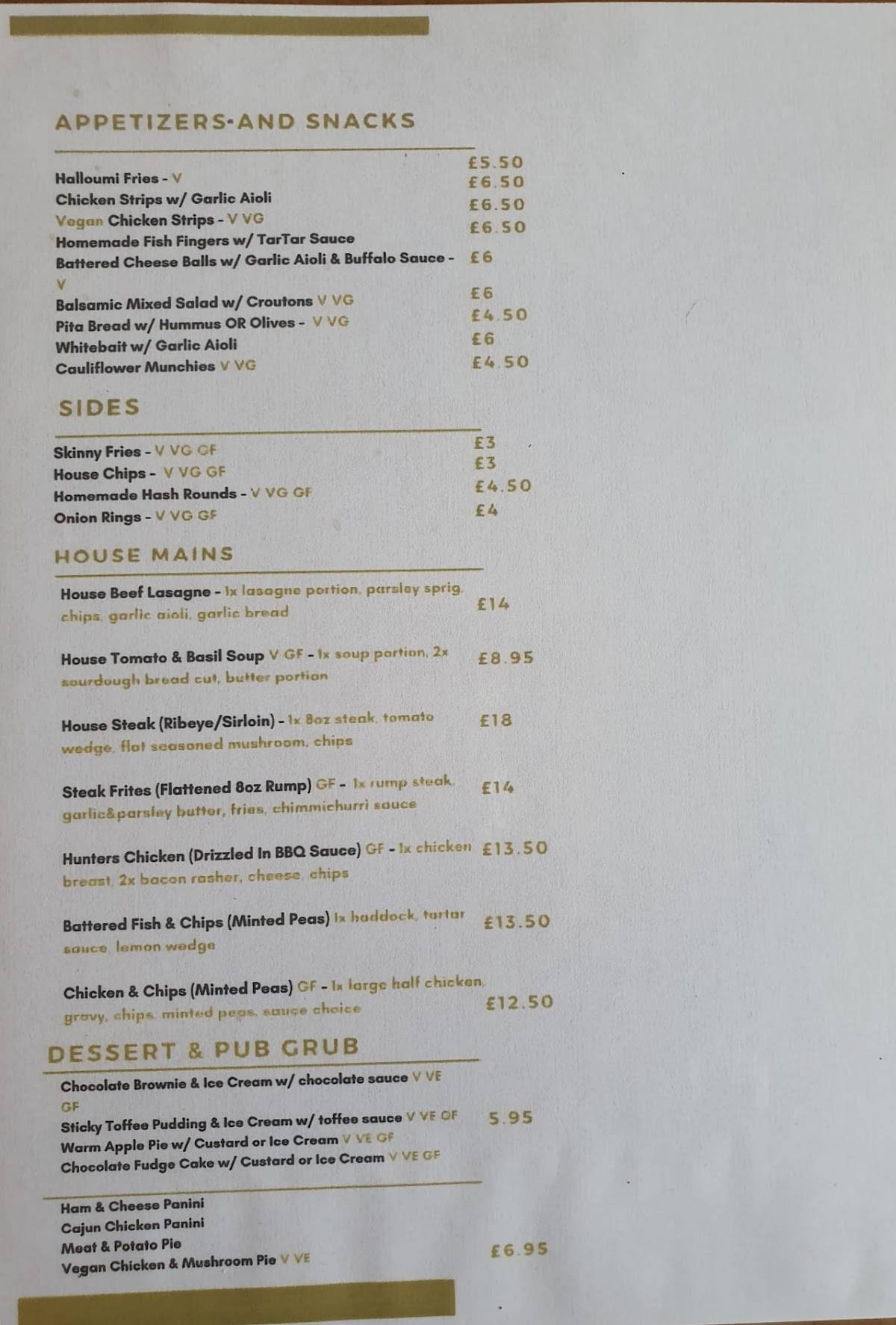 Menu at The Four Alls Inn pub & bar, Market Drayton, Newport Rd