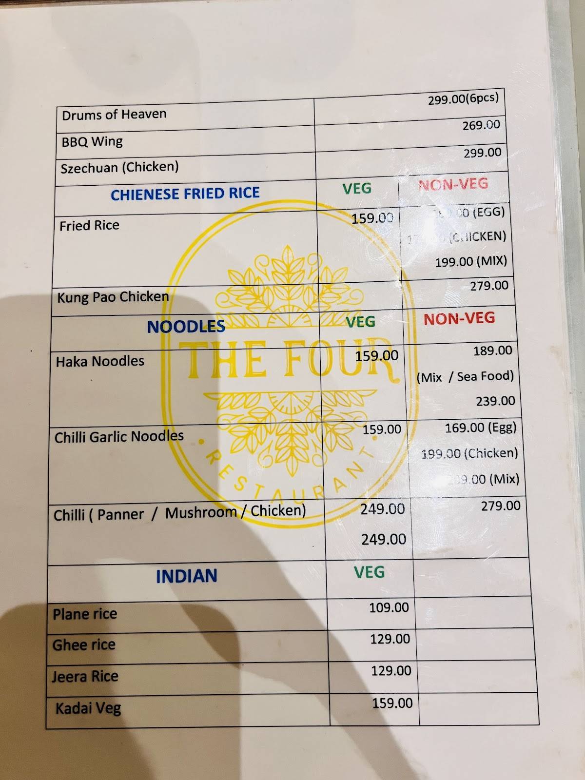Menu at The Four Multi Cuisine Restaurant, Cuttack