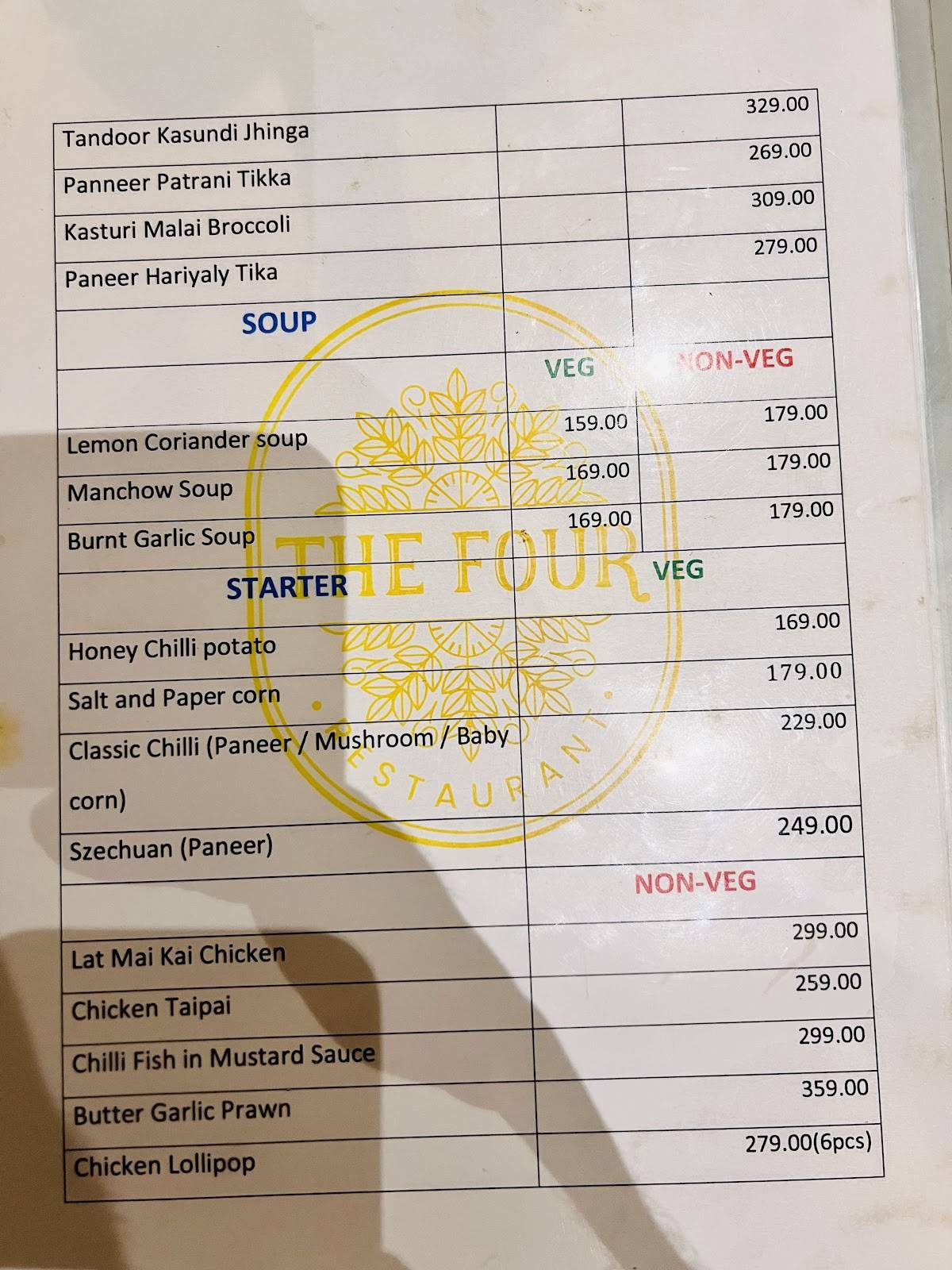 Menu at The Four Multi Cuisine Restaurant, Cuttack