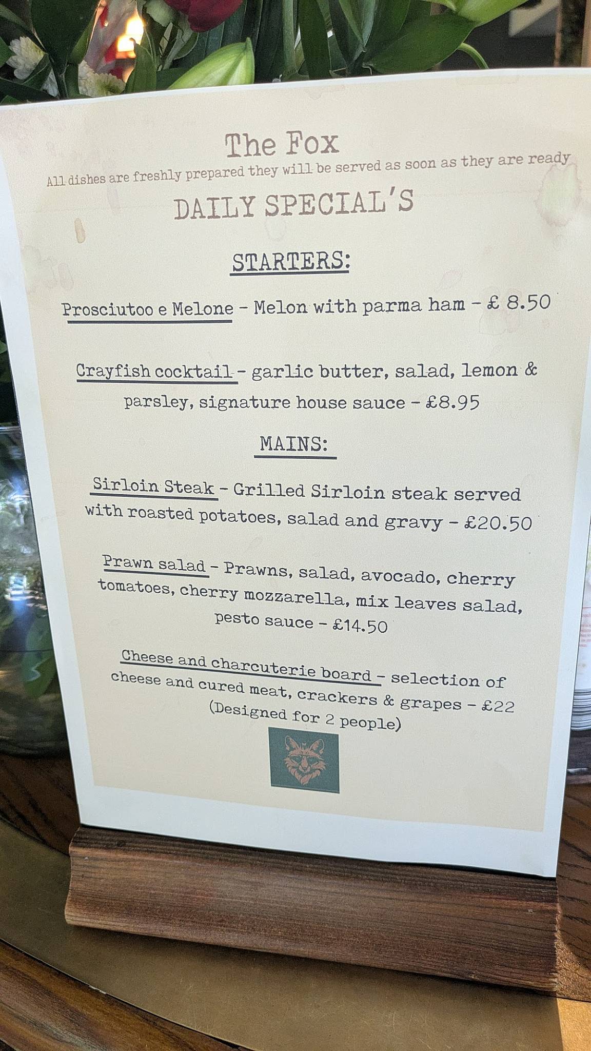 Menu at The Fox Ickenham pub & bar, Uxbridge