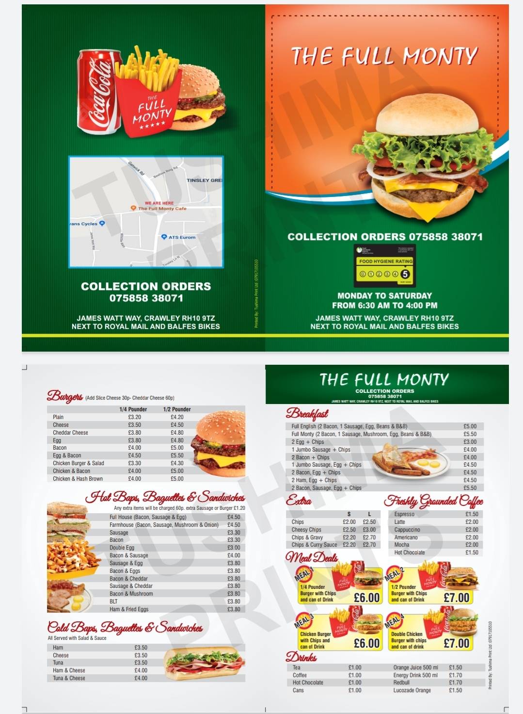 Menu at The Full Monty Snack Bar, Crawley