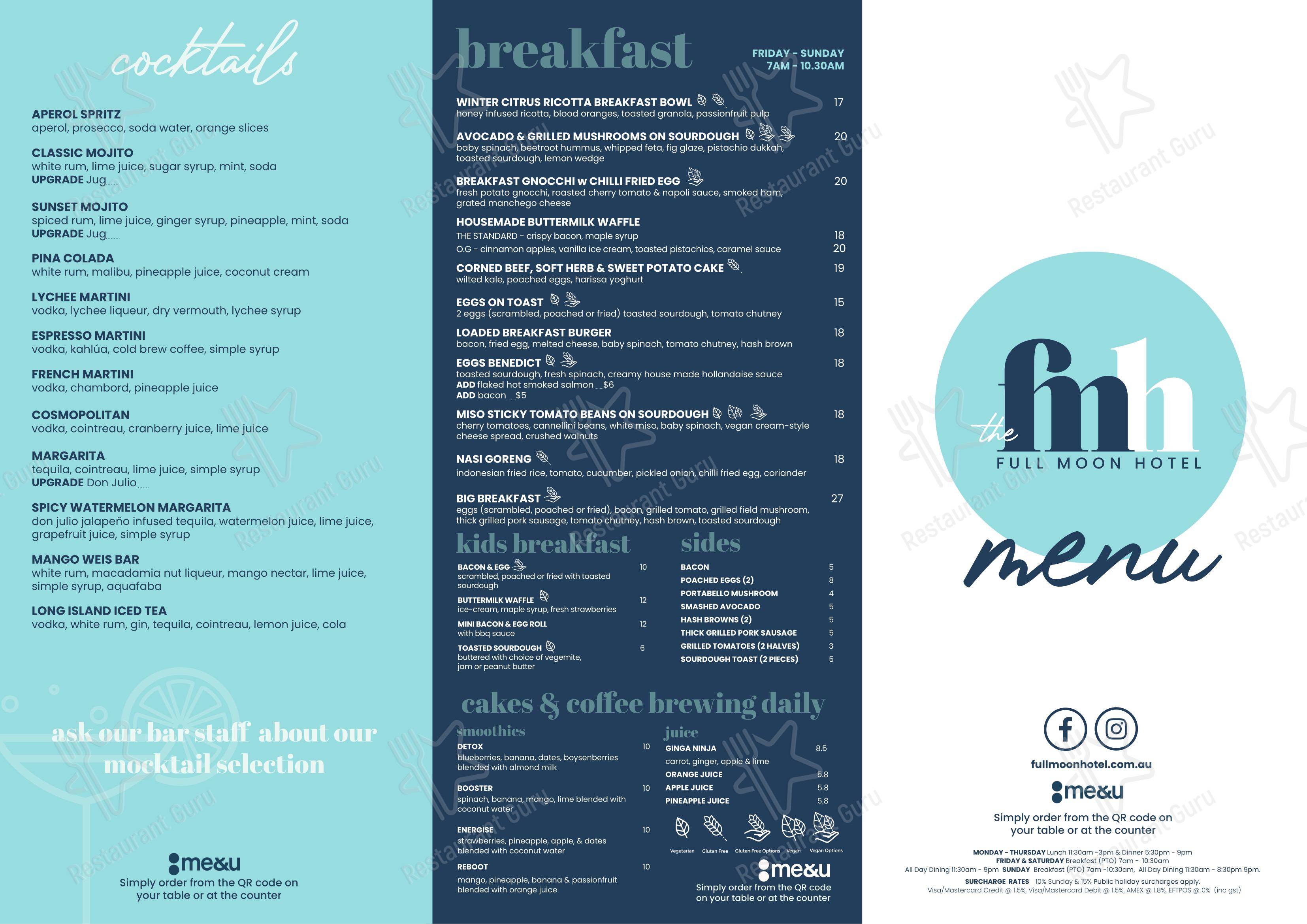 Menu at The Full Moon Hotel pub & bar, Sandgate