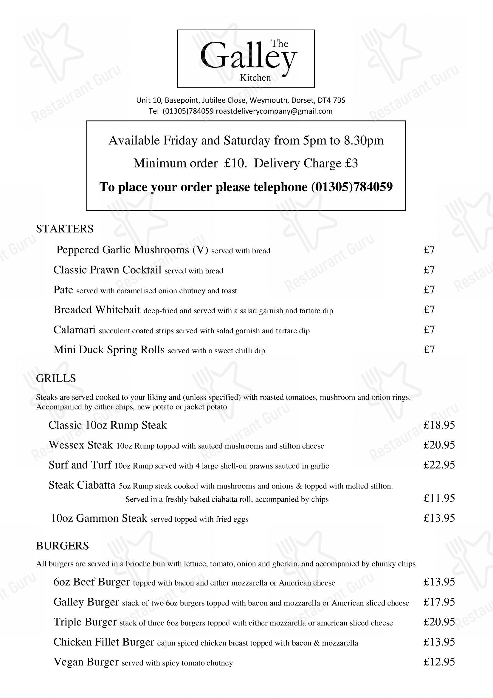 Menu at The Galley pub & bar, Weymouth