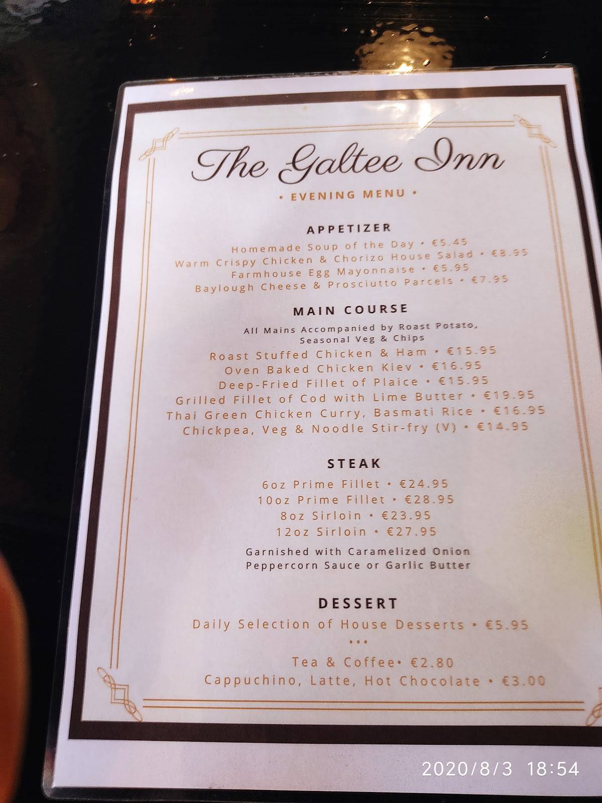 Menu at The Galtee Inn pub & bar, Cahir
