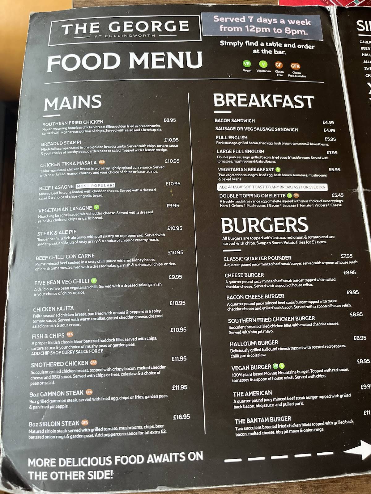 Menu at The George Pub, Cullingworth