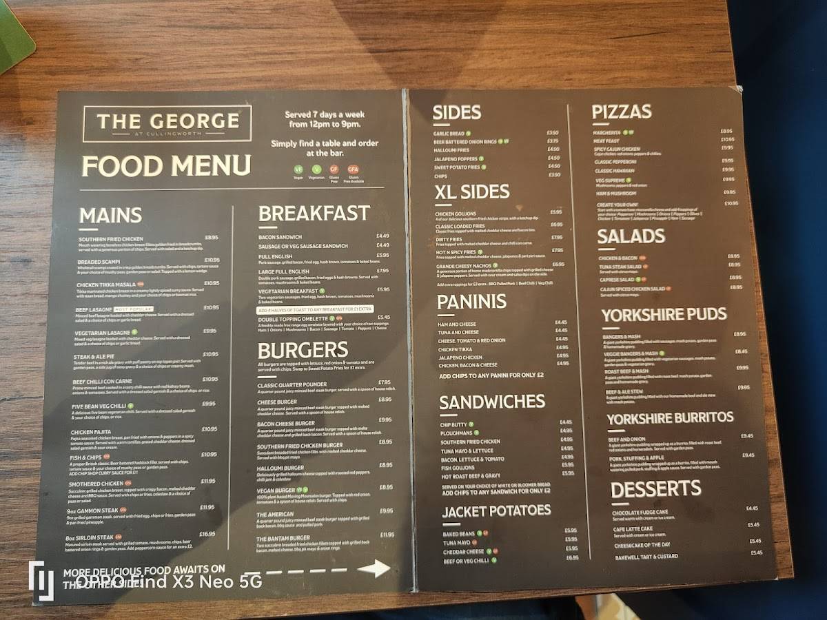 Menu at The George Pub, Cullingworth