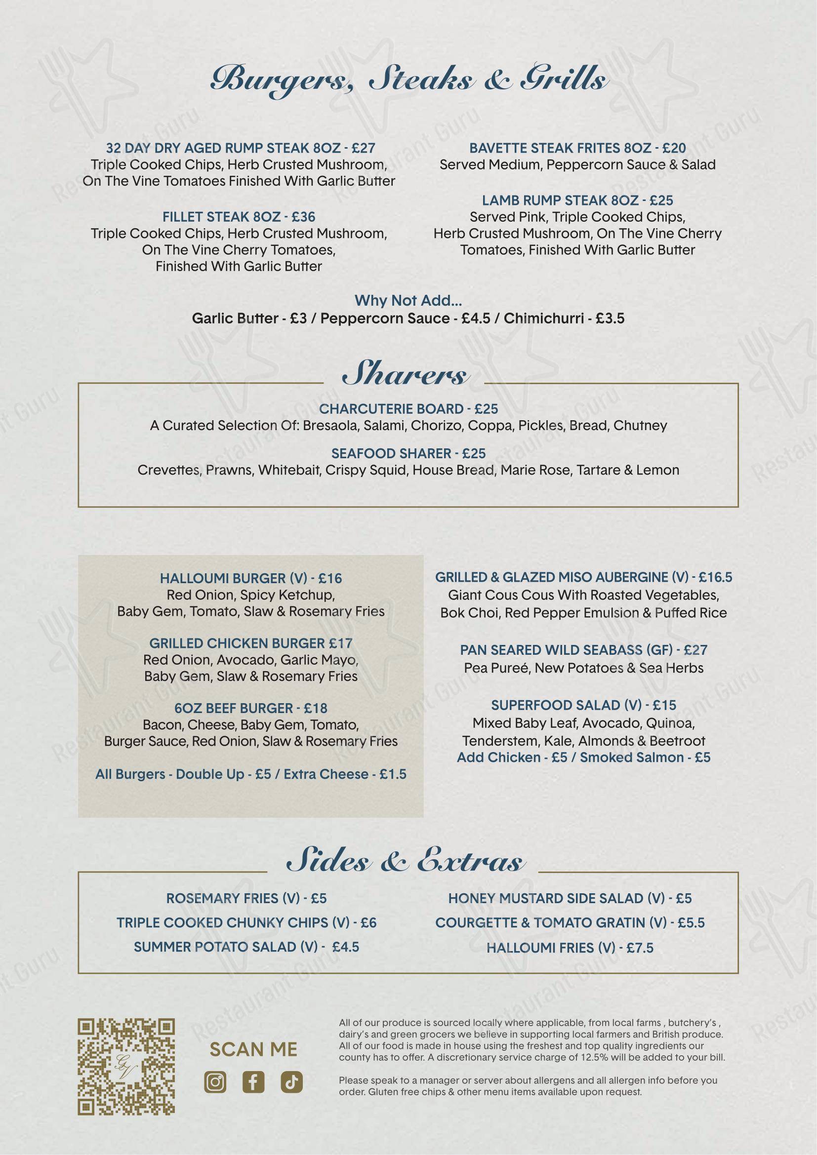 Menu at The George Vaults restaurant, Rochester