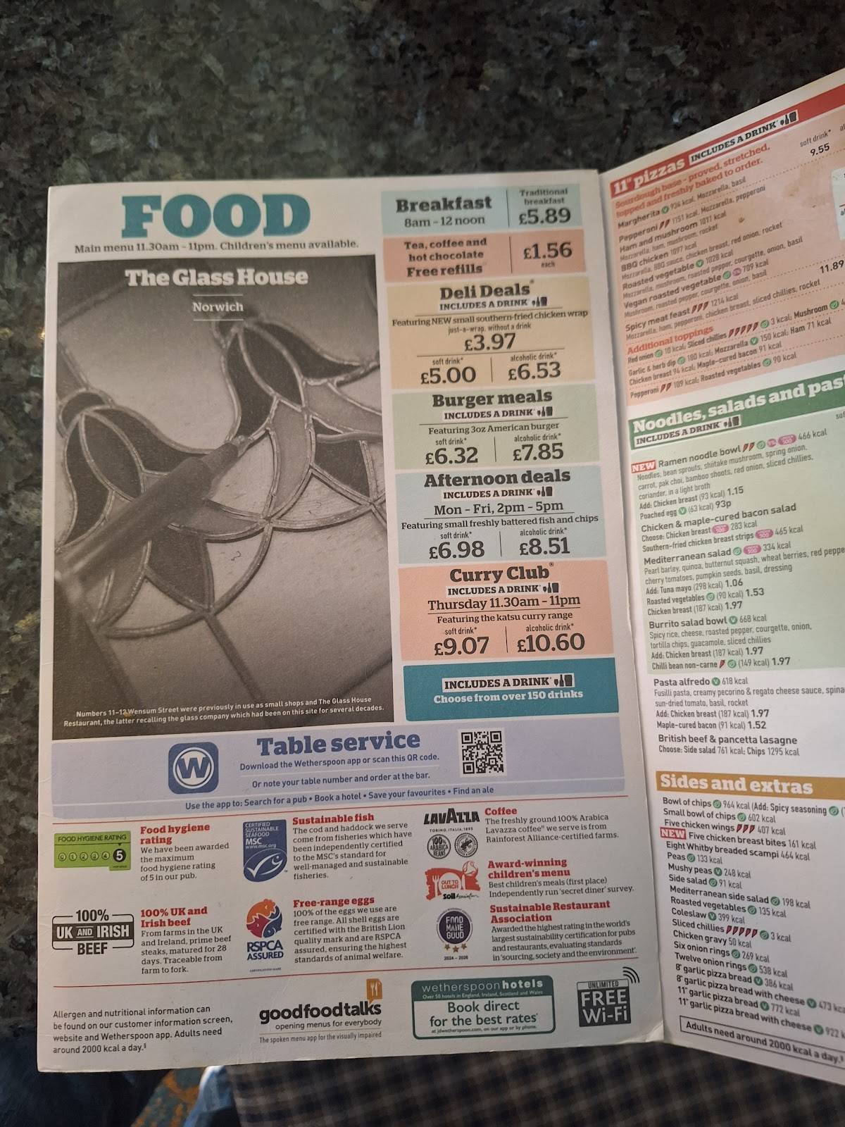 Menu at The Glass House - JD Wetherspoon pub & bar, Norwich