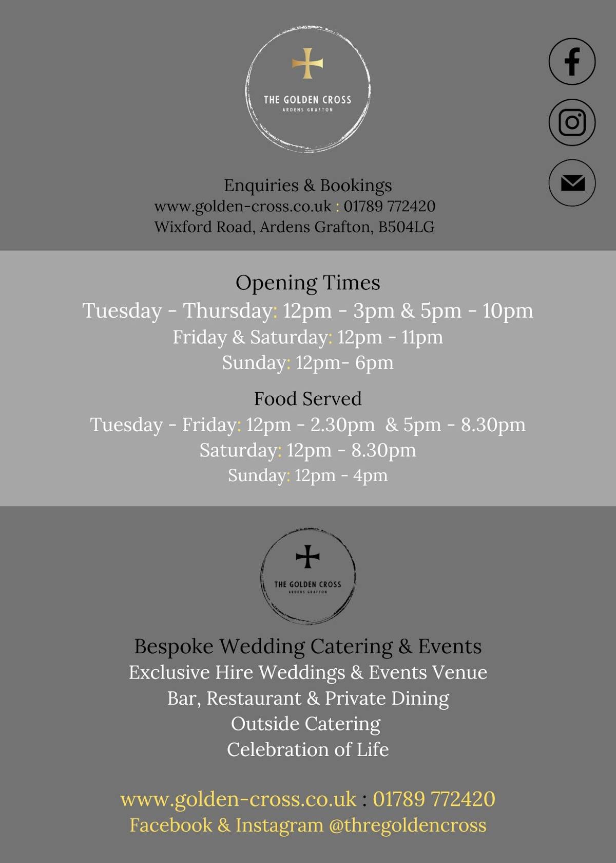 Menu at The Golden Cross pub & bar, Alcester, Wixford Rd