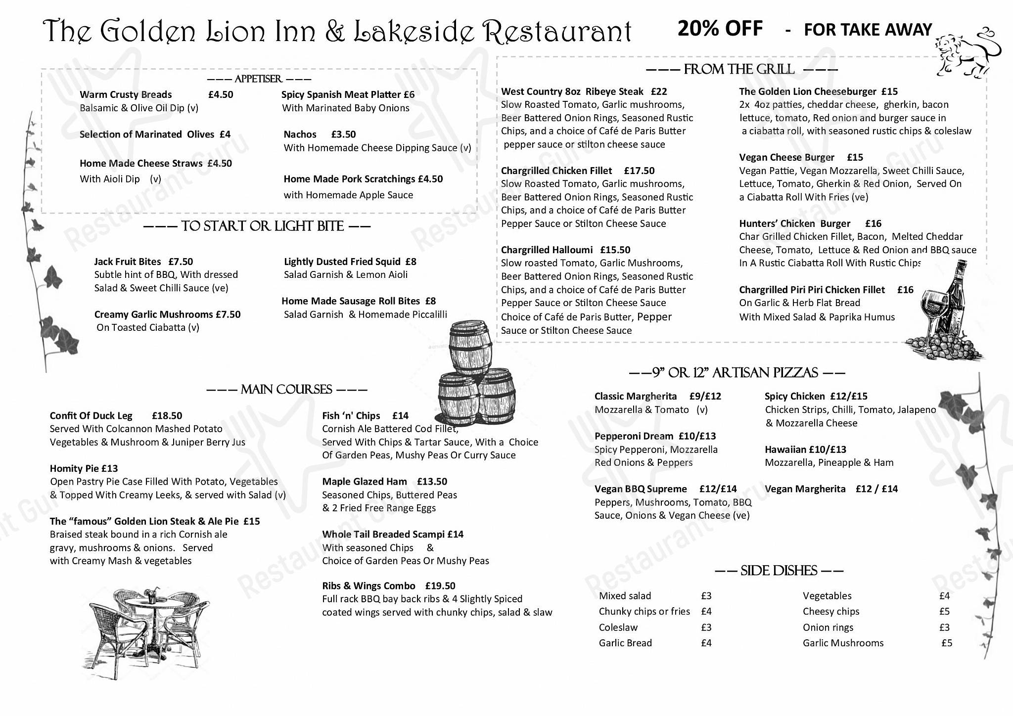 Menu at The Golden Lion Inn pub & bar, Redruth