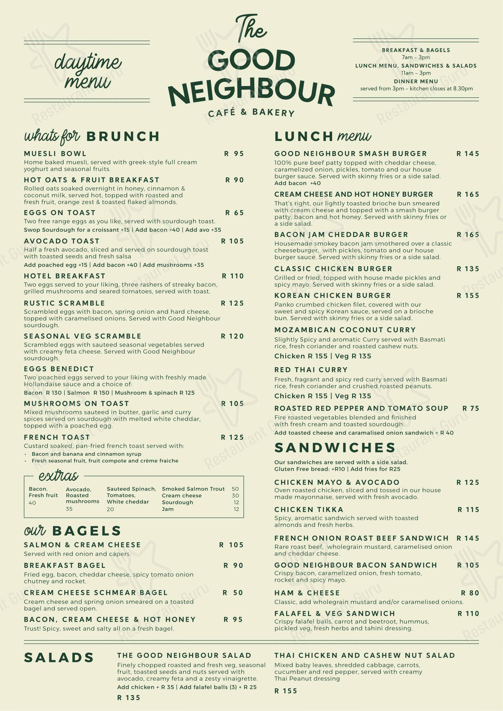 Menu at The Good Neighbour Café & Bakery, Cape Town