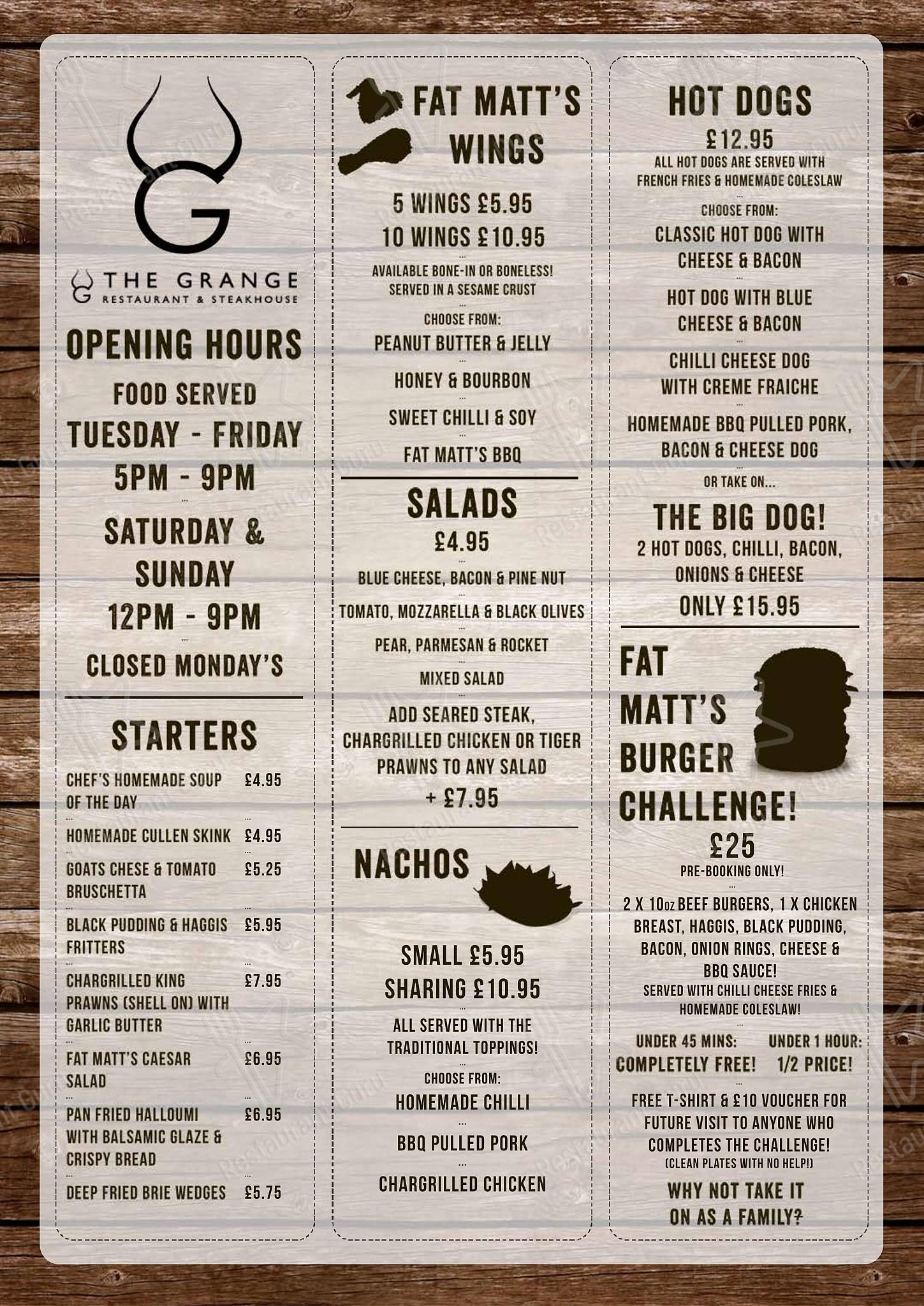Menu at The Grange Restaurant & Steakhouse, North Berwick