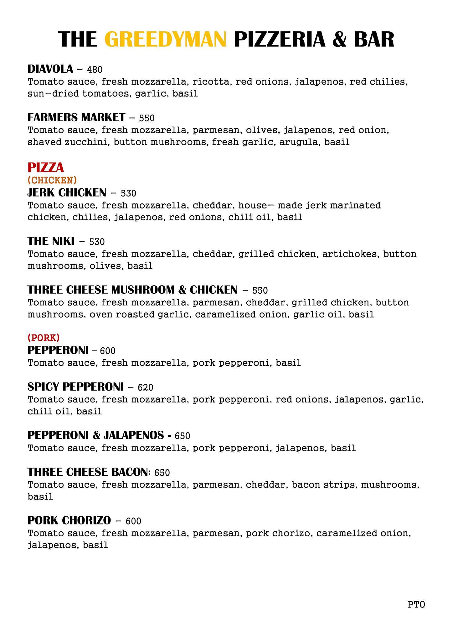 Menu at The Greedy Mans Pizzeria, Pune, Shop 104 Victoria Fort Aleza