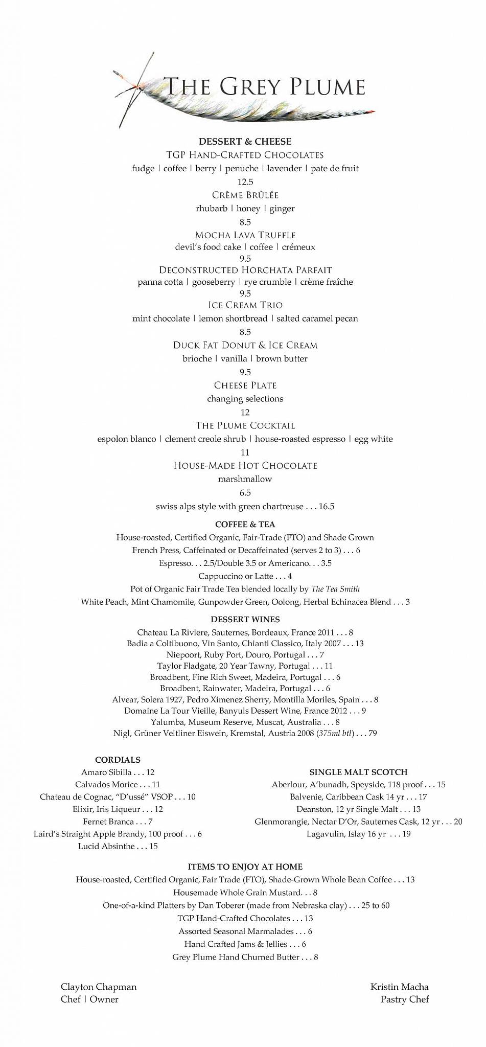 Menu at The Grey Plume pub & bar, Omaha