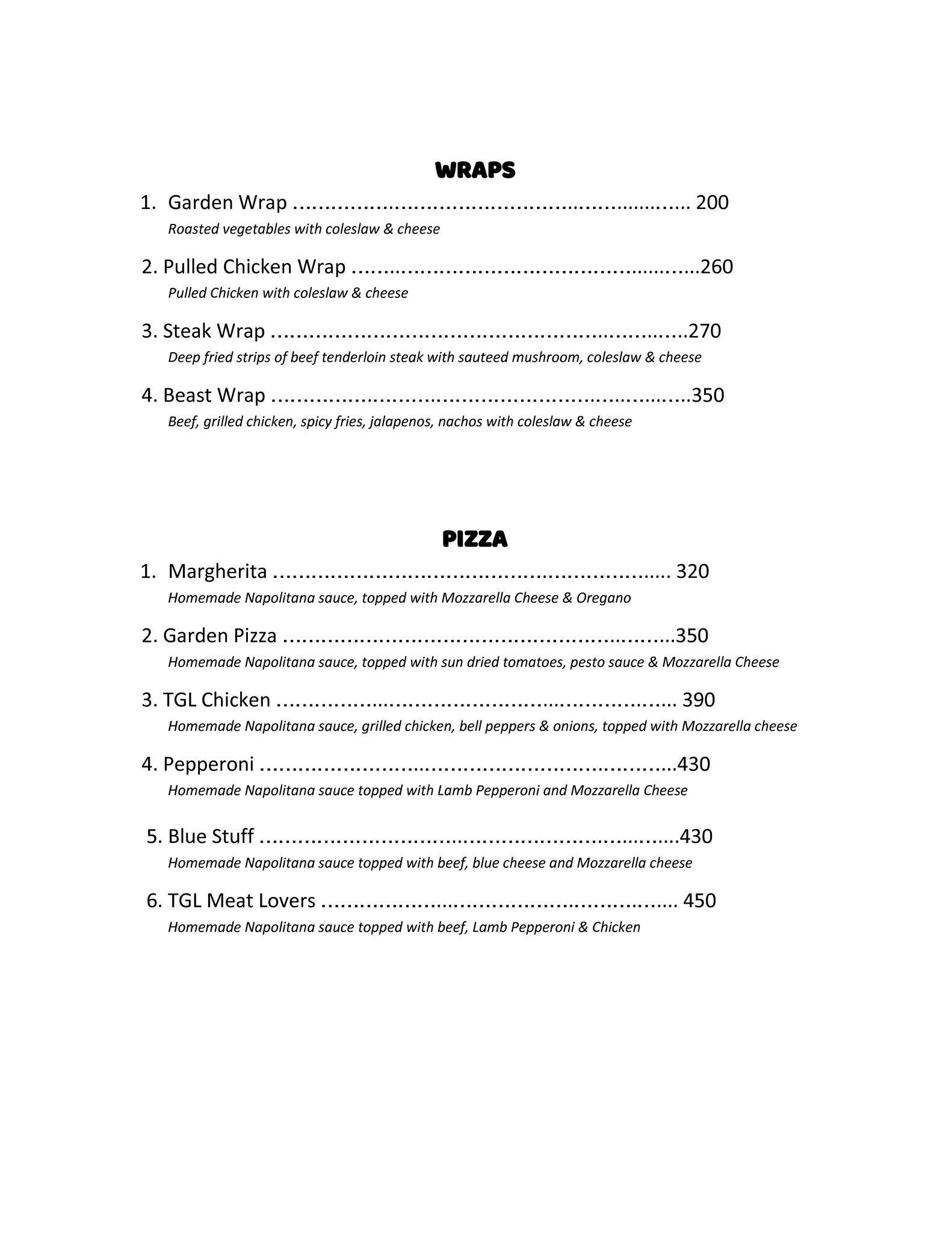 Menu at GRILL LAB, Kochi