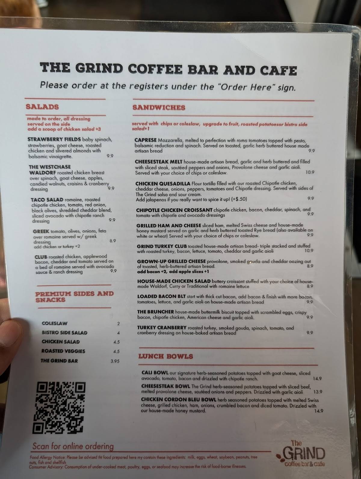 Menu at The Grind Coffee Bar and Cafe, Tampa