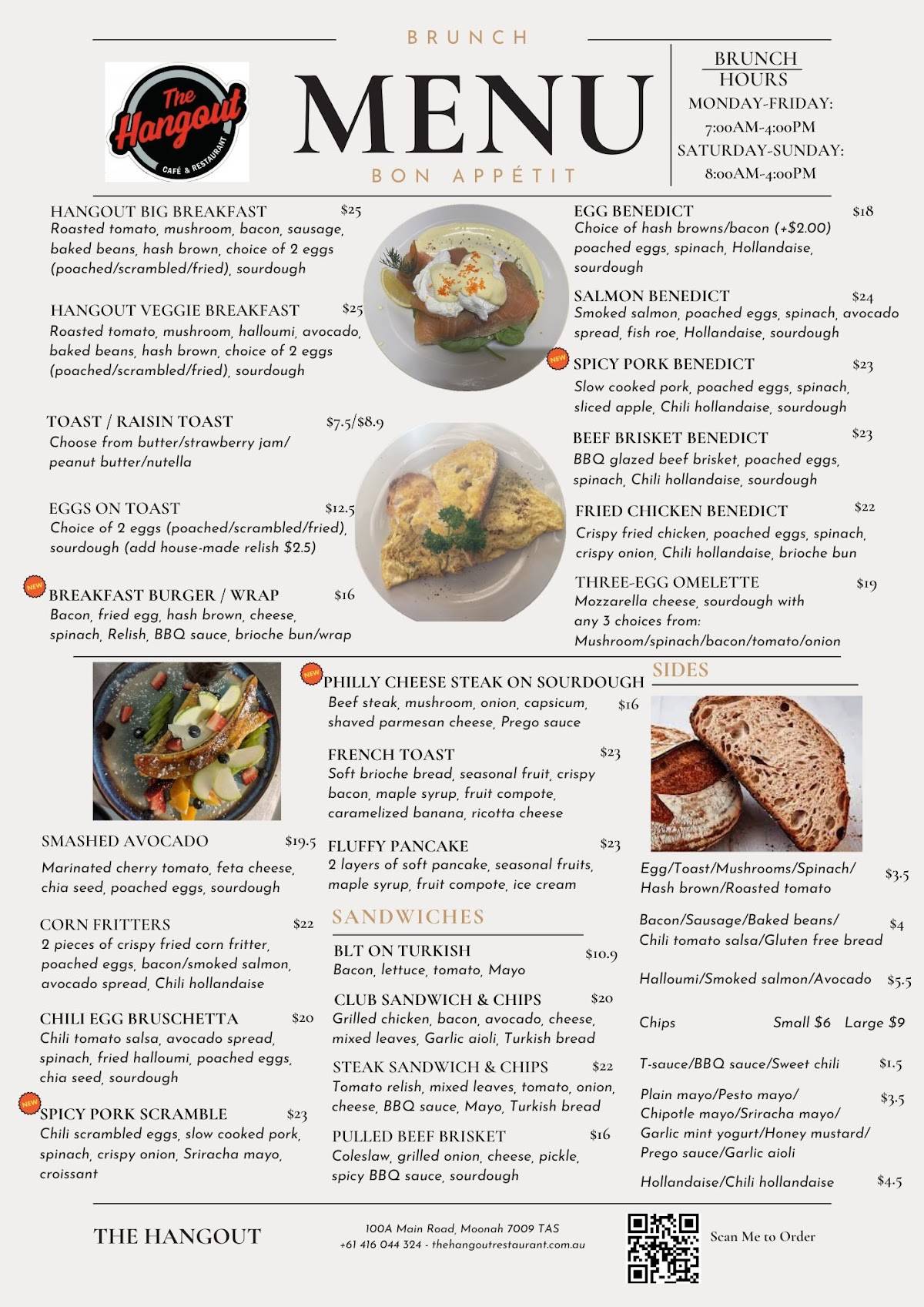 Menu at The Hangout Cafe and Restaurant, Moonah