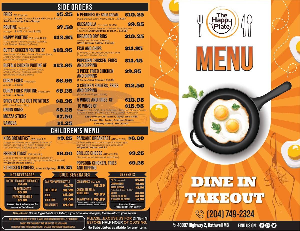 Menu at The Happy Plate restaurant, Rathwell
