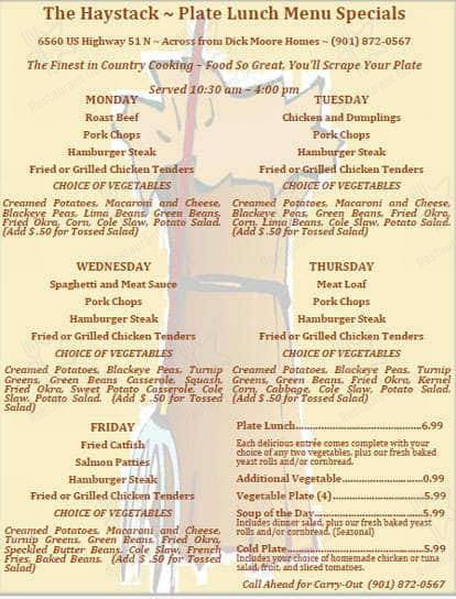 Menu at The Haystack Cafe, Millington