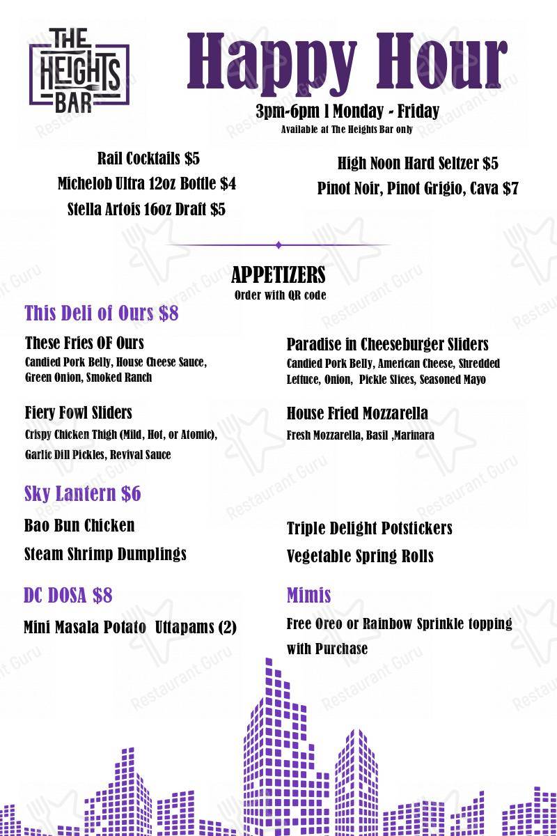 Menu at The Heights Food Hall, Chevy Chase