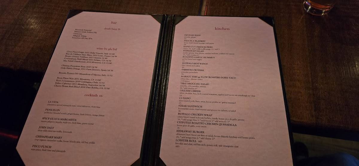 Menu at The Hideaway Tribeca pub & bar, New York City, 185 Duane St A