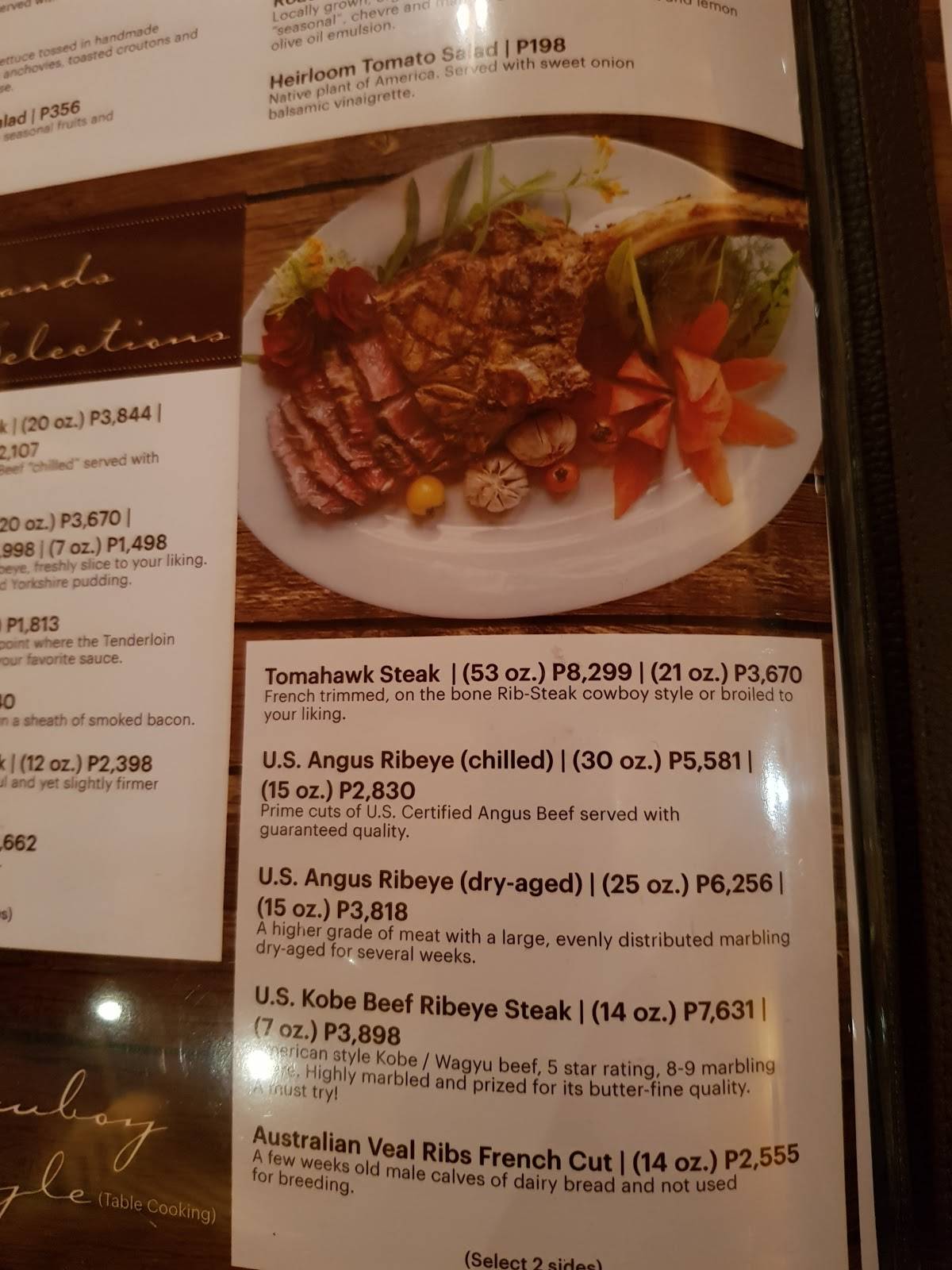 Menu at The Highlander Steakhouse, Tagaytay, 42MM+M7W