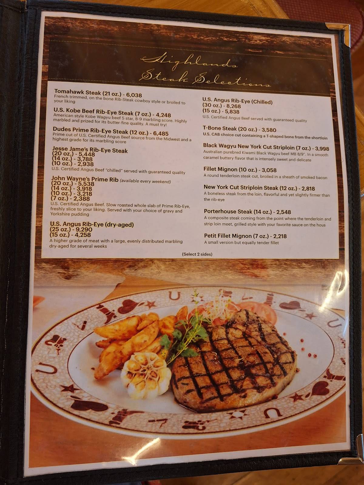 Menu at The Highlander Steakhouse, Tagaytay, 42MM+M7W