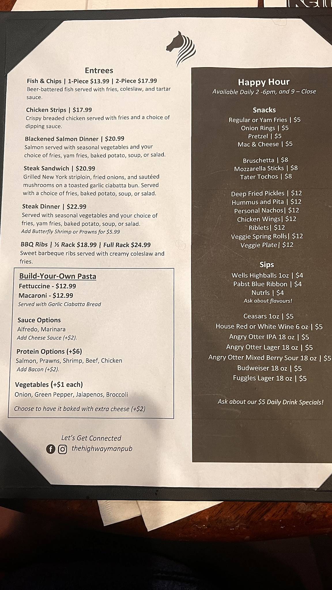 Menu at The Highwayman Pub - South Surrey, Surrey