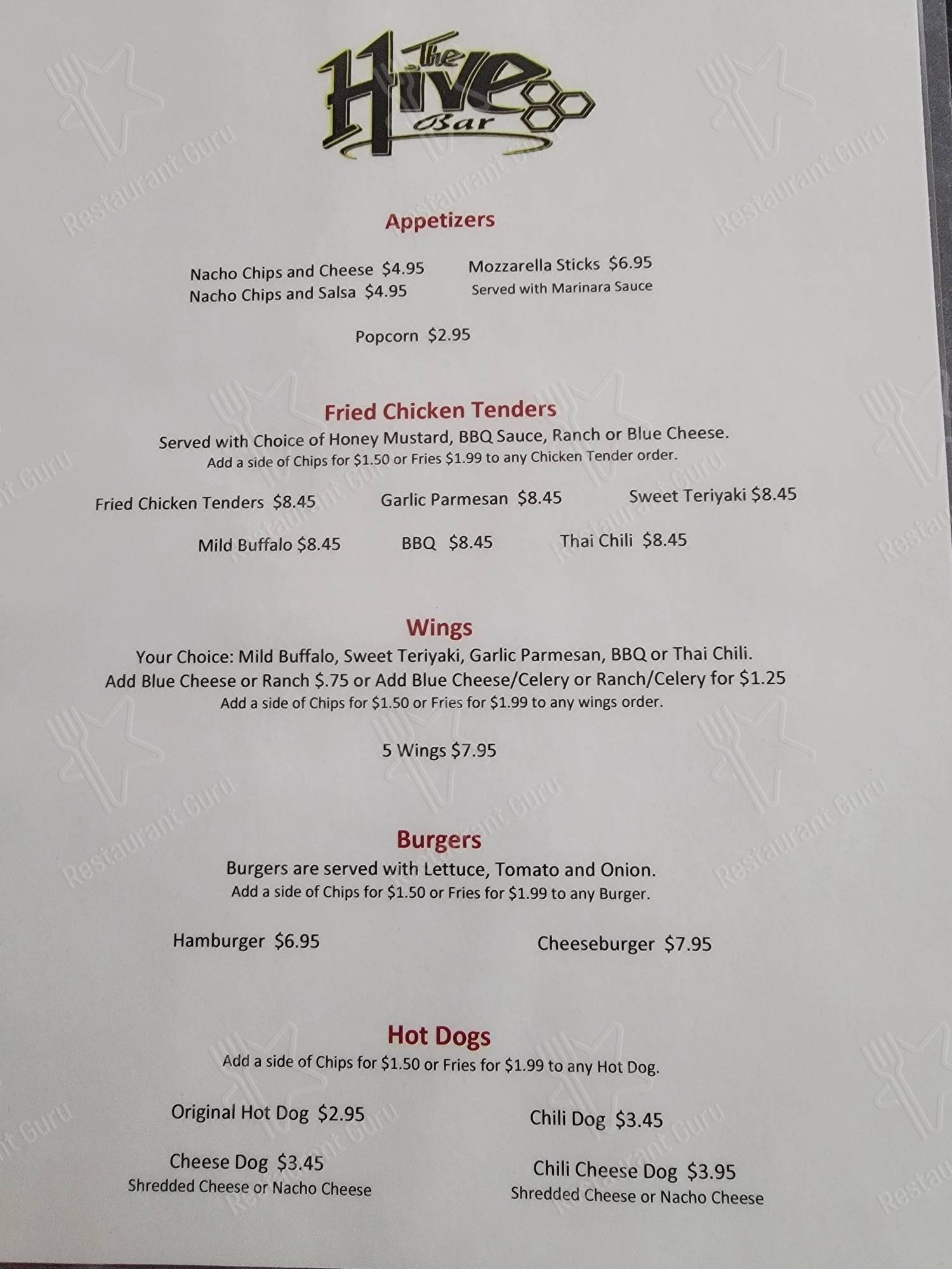 Menu at THE HIVE BAR, Baguio