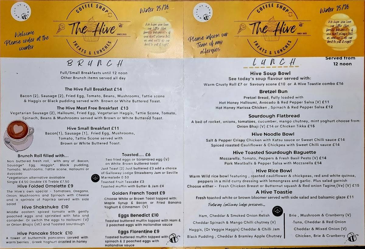 Menu at The Hive cafe, Garlieston