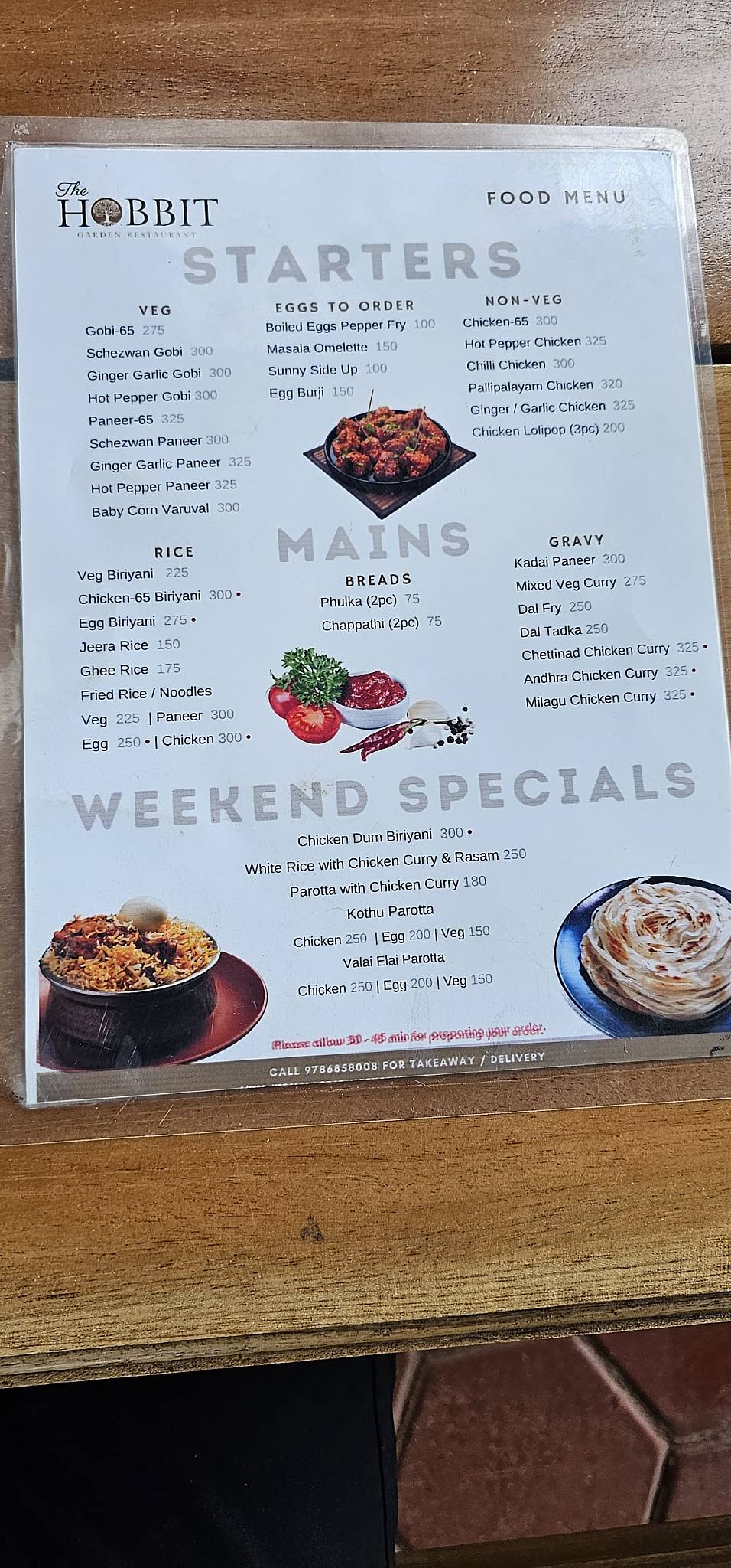 Menu at The Hobbit Garden Restaurant (Only on Reservation), Kotagiri