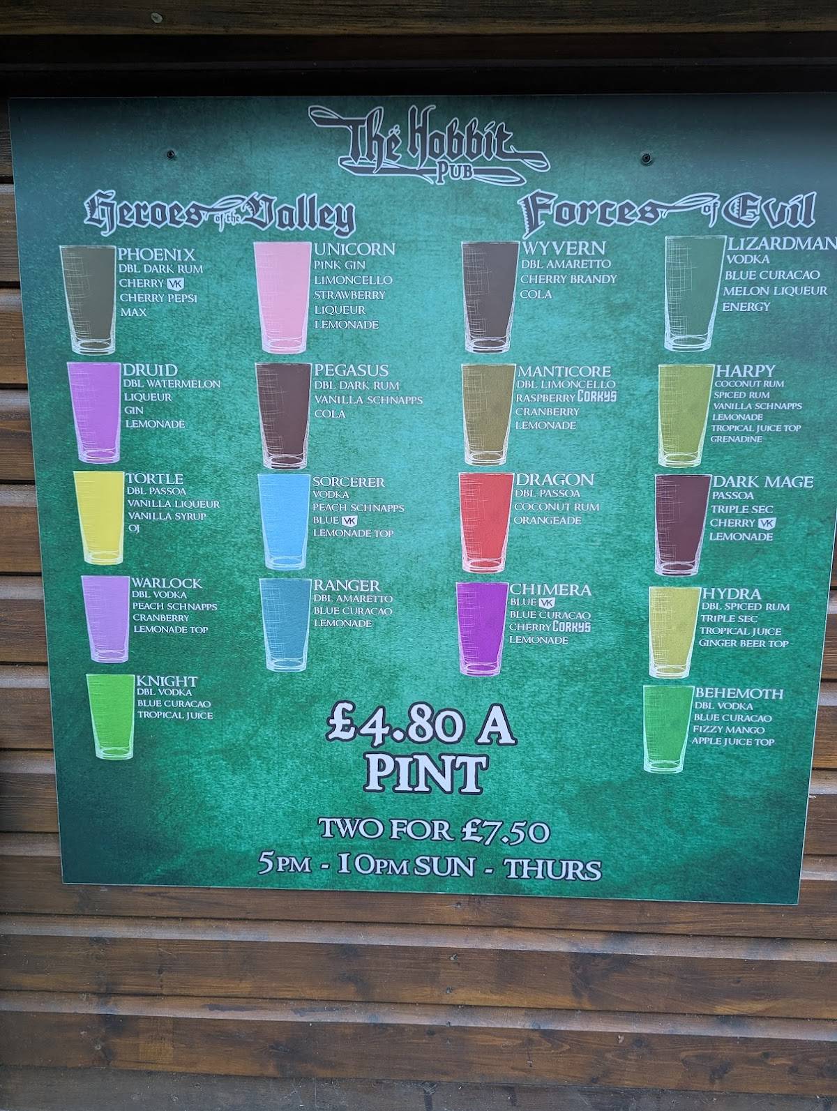 Menu at The Hobbit Pub, Southampton