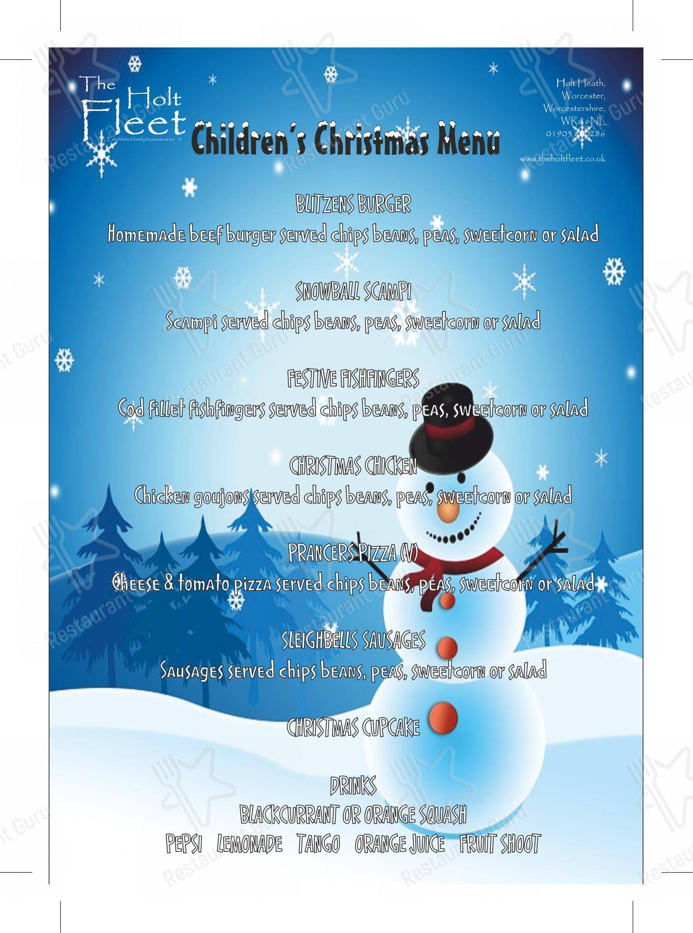 Menu at The Holt Fleet restaurant, Worcester