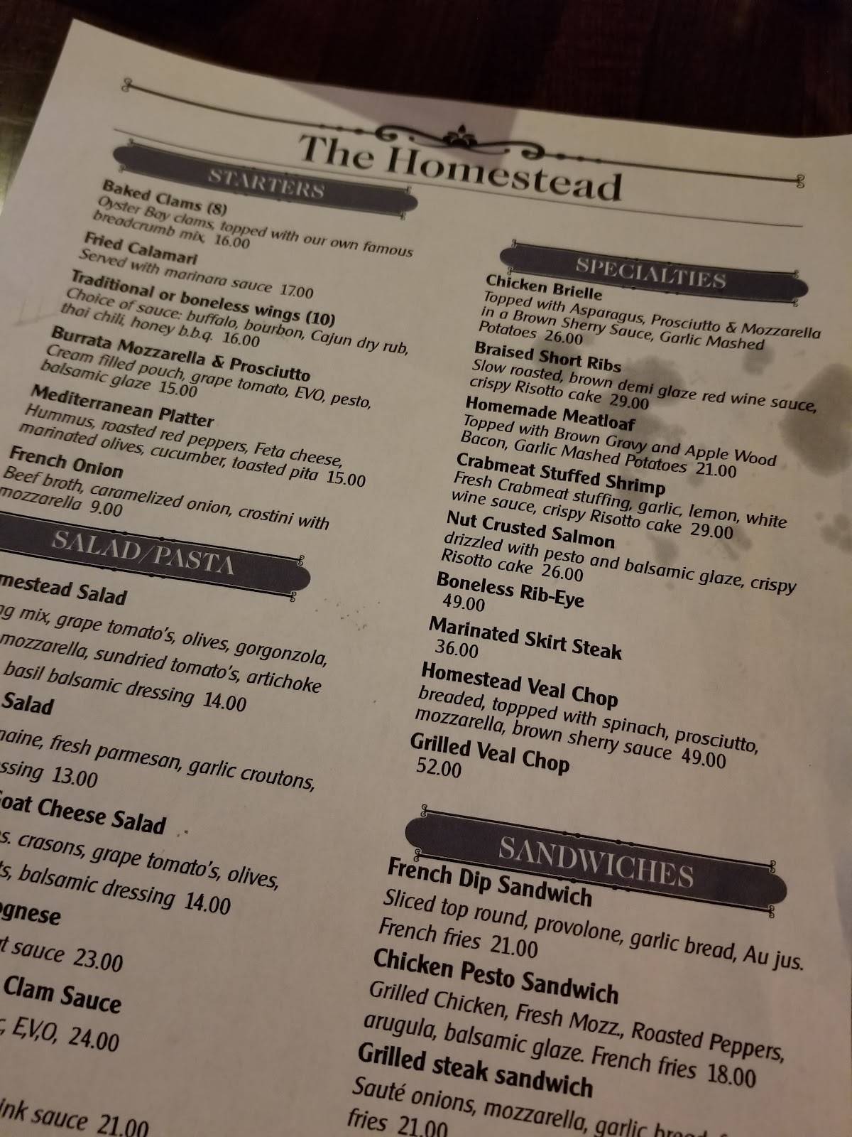 Menu at The Homestead pub & bar, Oyster Bay