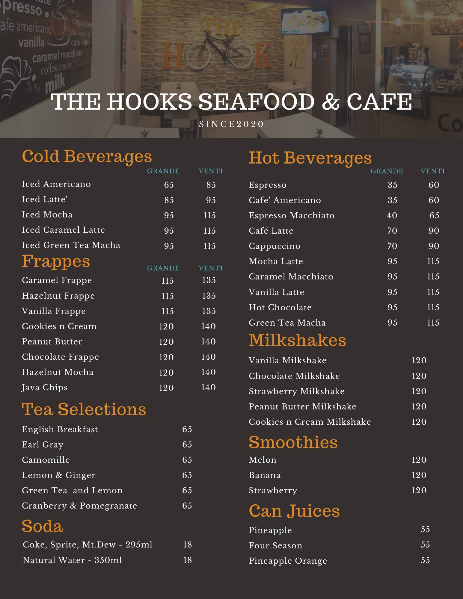 Menu at The Hook’s Seafood and Cafe, Candelaria