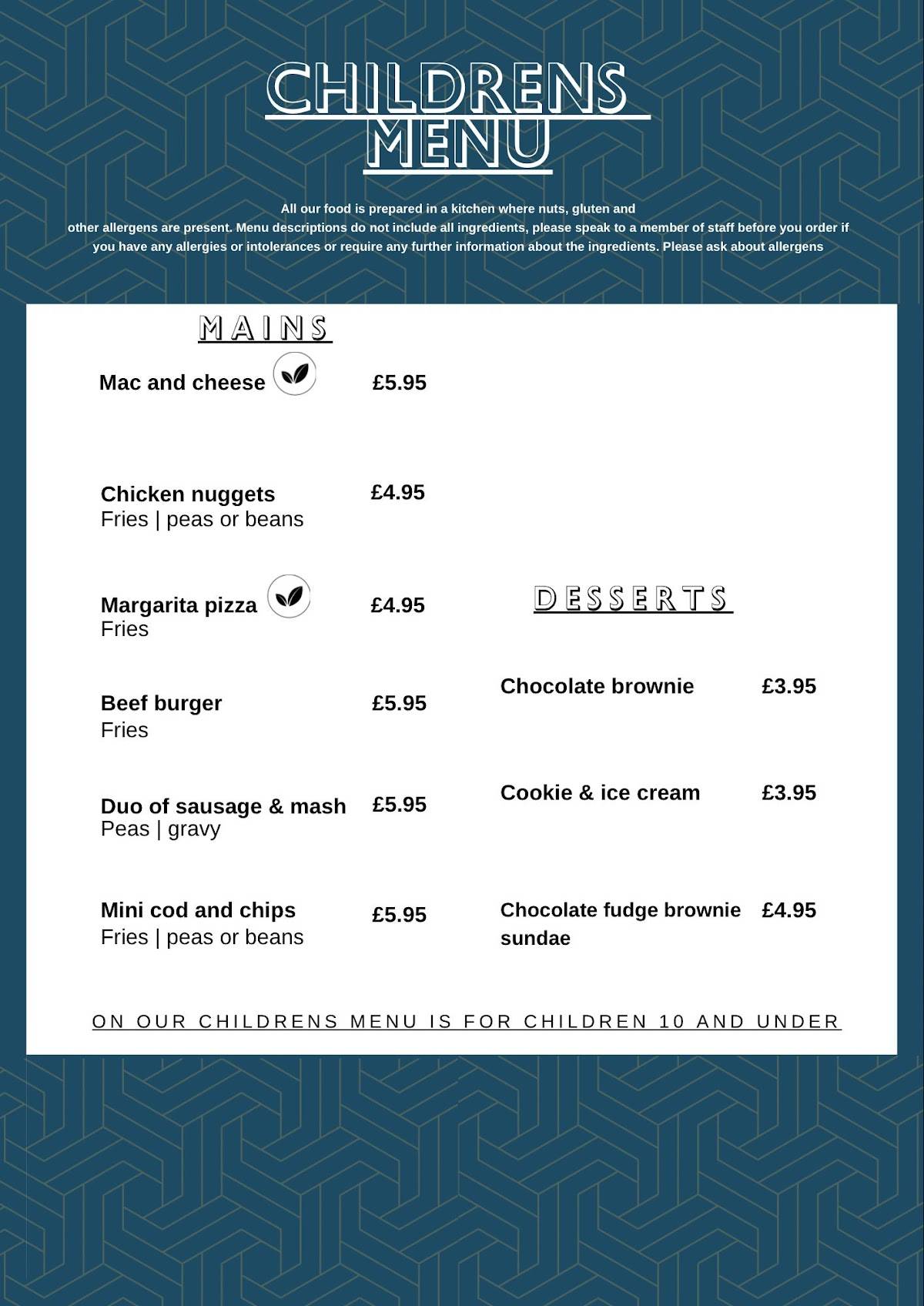 Menu at The Horns Inn, Slitting Mill pub & bar, Rugeley