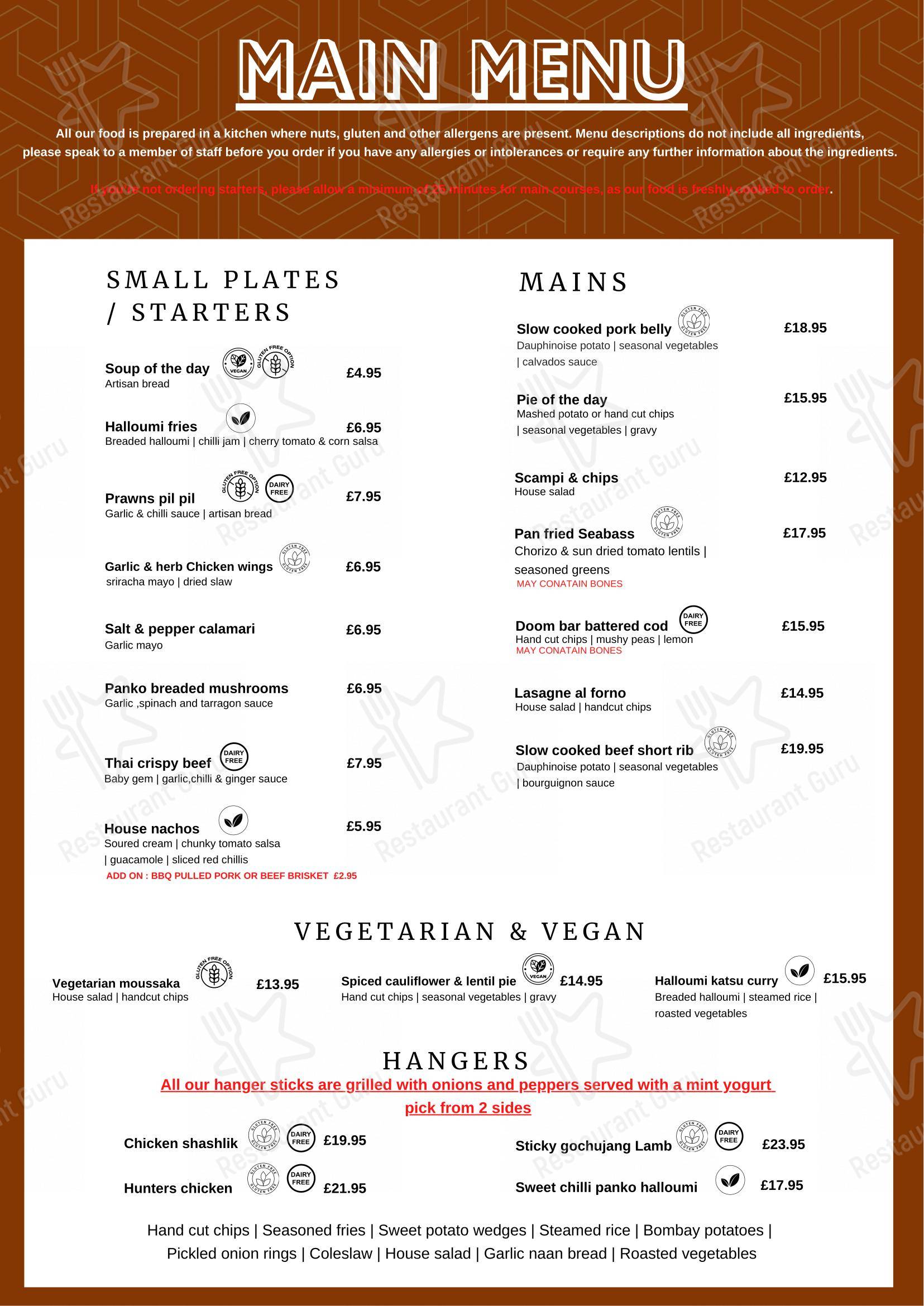 Menu at The Horns Inn, Slitting Mill pub & bar, Rugeley