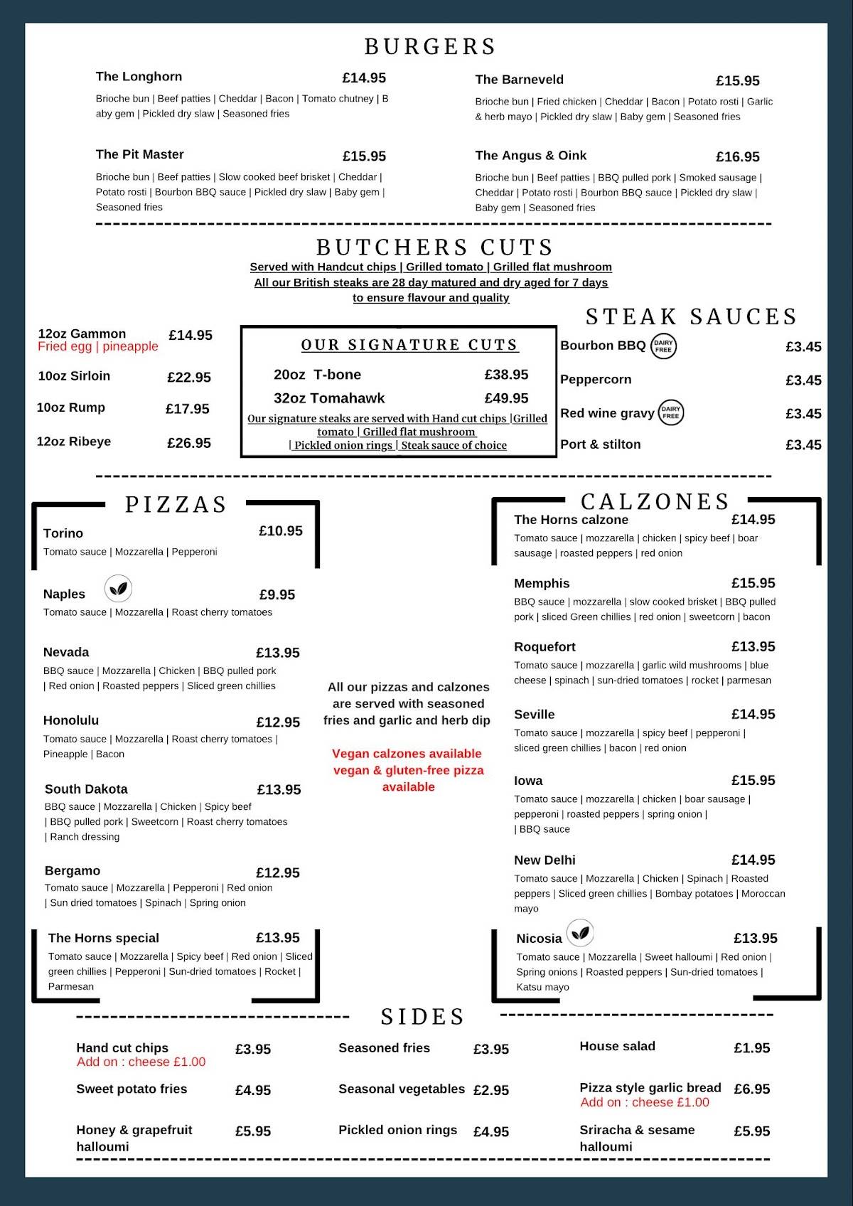 Menu at The Horns Inn, Slitting Mill pub & bar, Rugeley