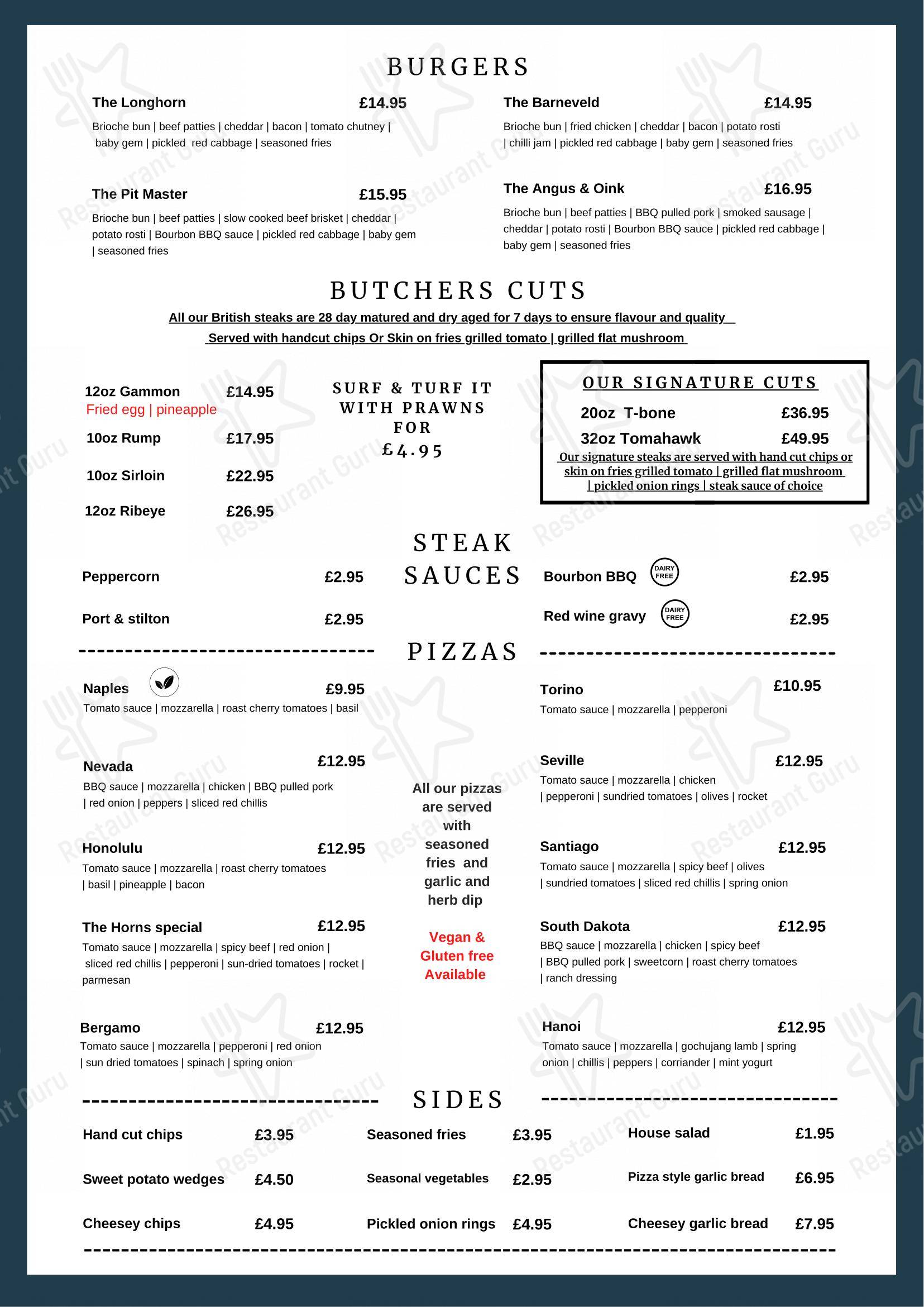 Menu at The Horns Inn, Slitting Mill pub & bar, Rugeley