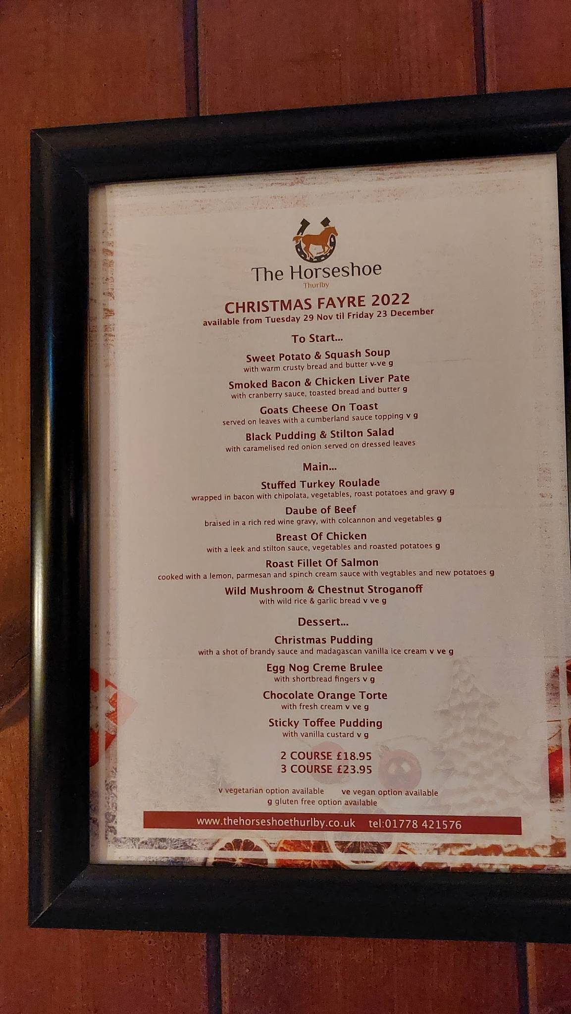 Menu at The Horseshoe pub & bar, Bourne