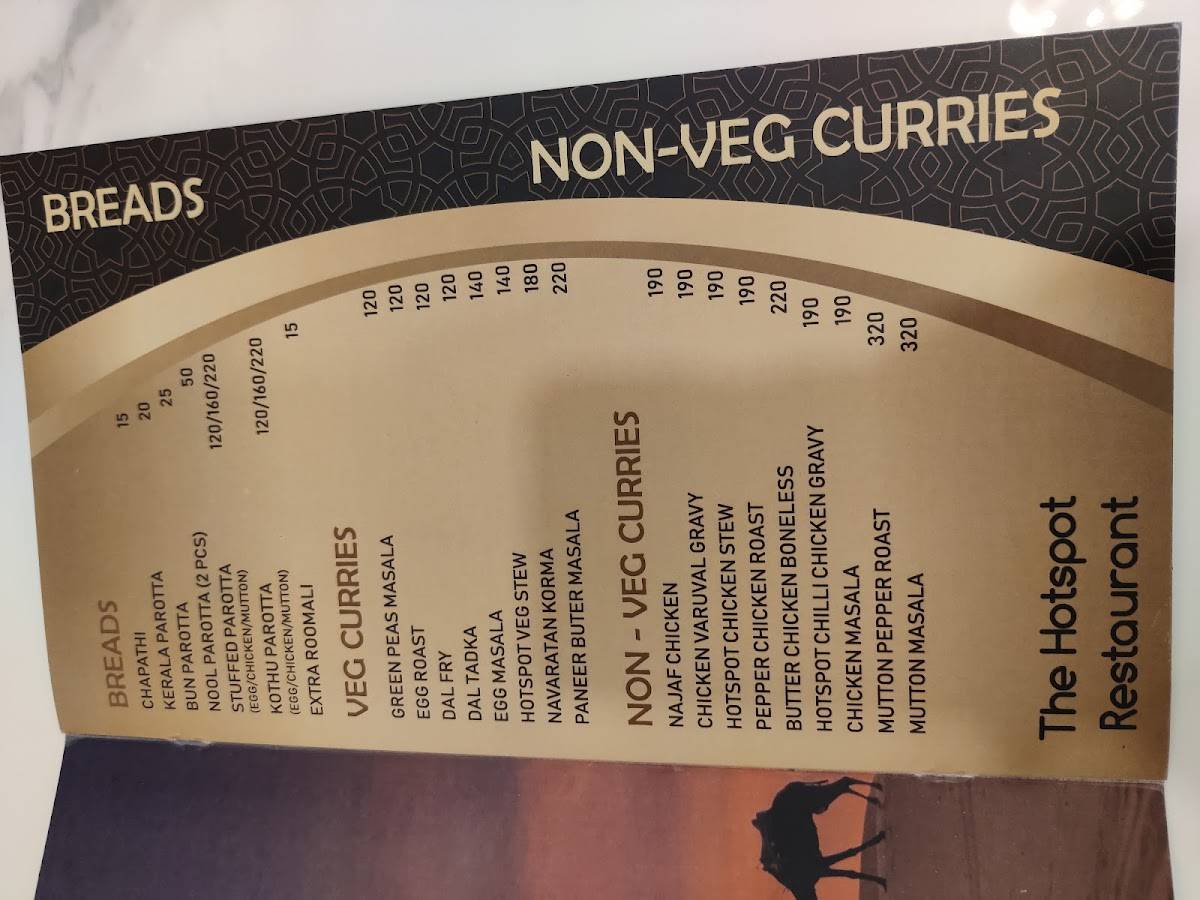Menu at The Hot Spot Restaurant, Coimbatore
