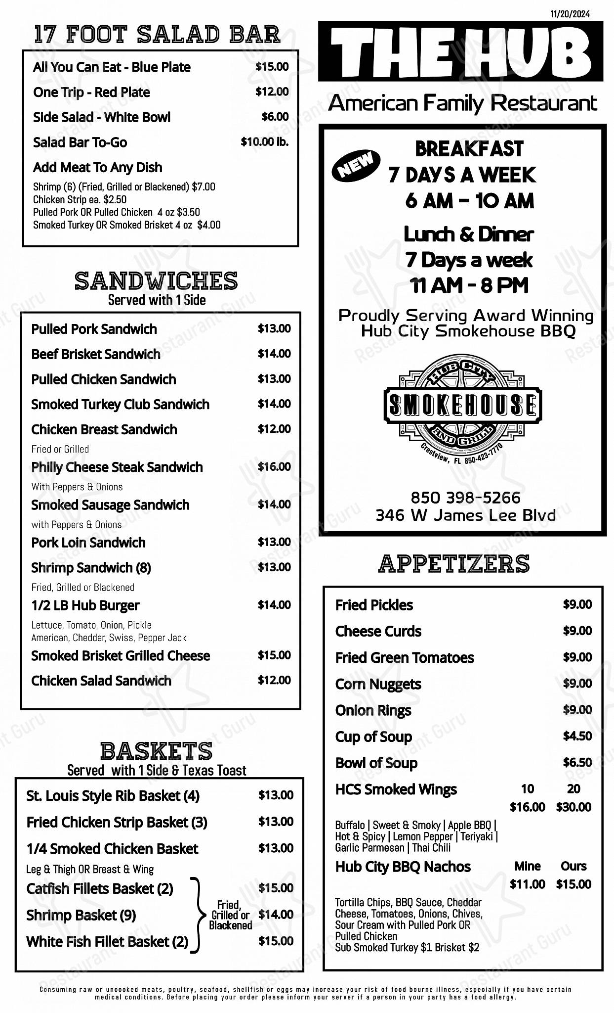 Menu at The Hub American Family Restaurant, Crestview