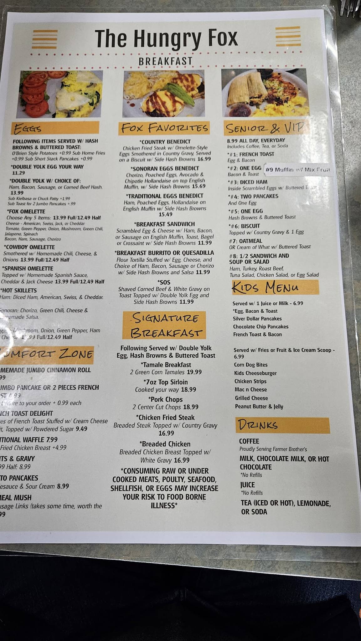 Menu at The Hungry Fox Restaurant & Country Store, Tucson