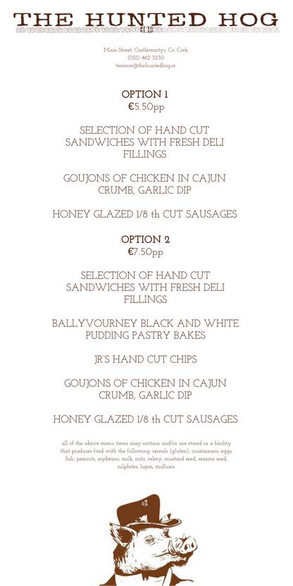 Menu at The Hunted Hog pub & bar, Castlemartyr