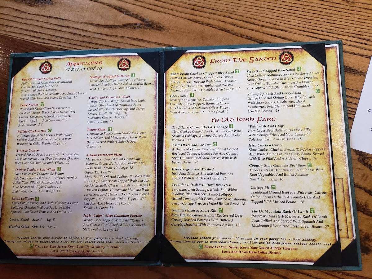 Menu at The Irish Cottage pub & bar, Methuen
