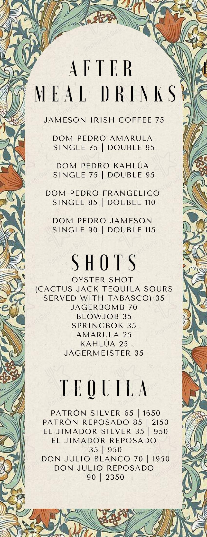 Menu at The Ivory Eatery restaurant, Mthatha