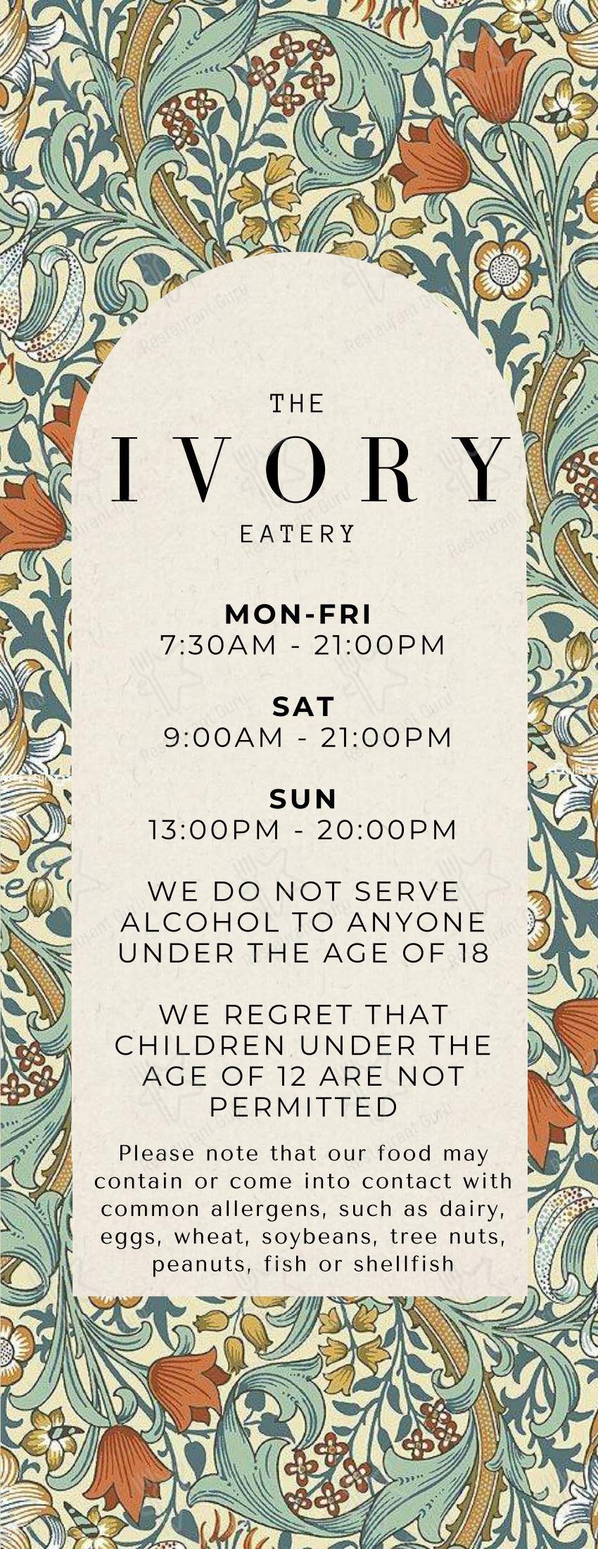 Menu at The Ivory Eatery restaurant, Mthatha