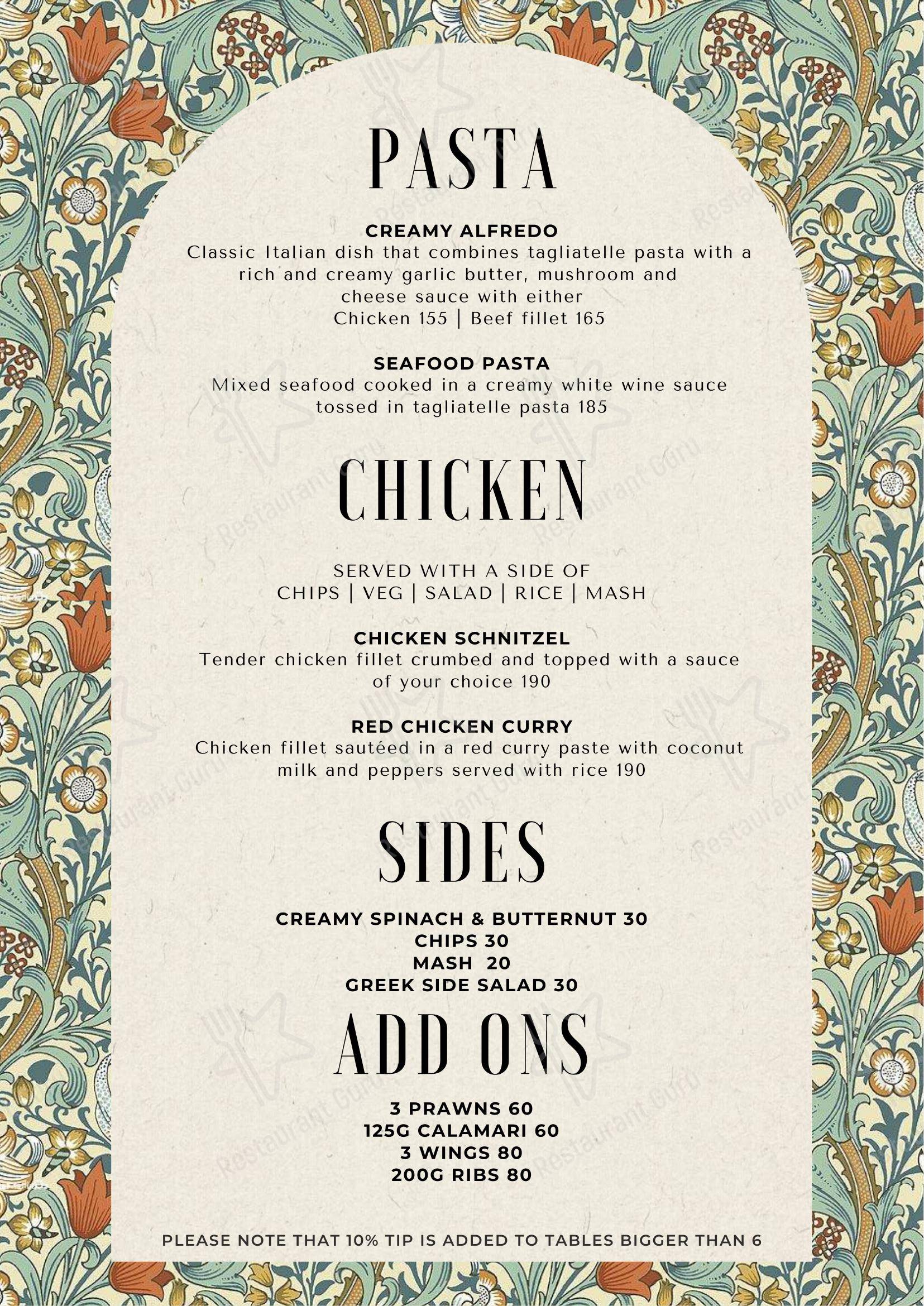 Menu at The Ivory Eatery restaurant, Mthatha