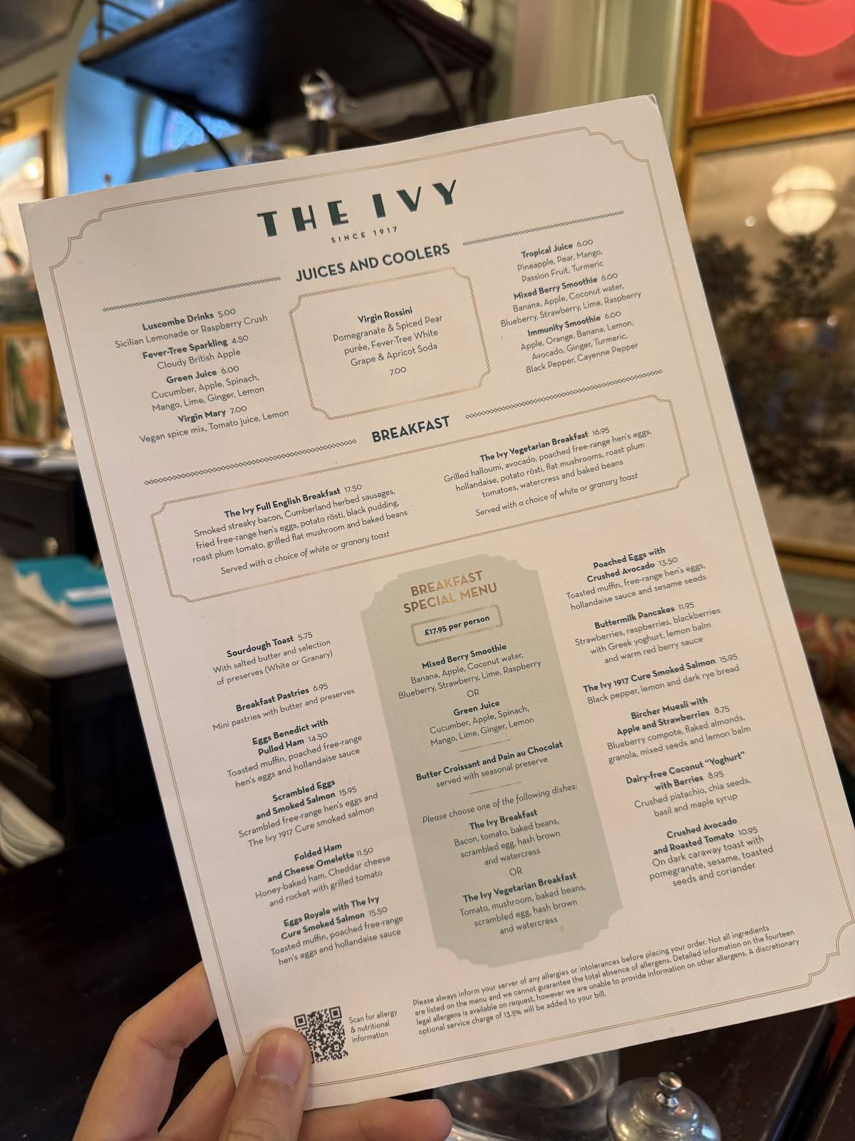 Menu at The Ivy Cafe Marylebone, London, 96 Marylebone Ln